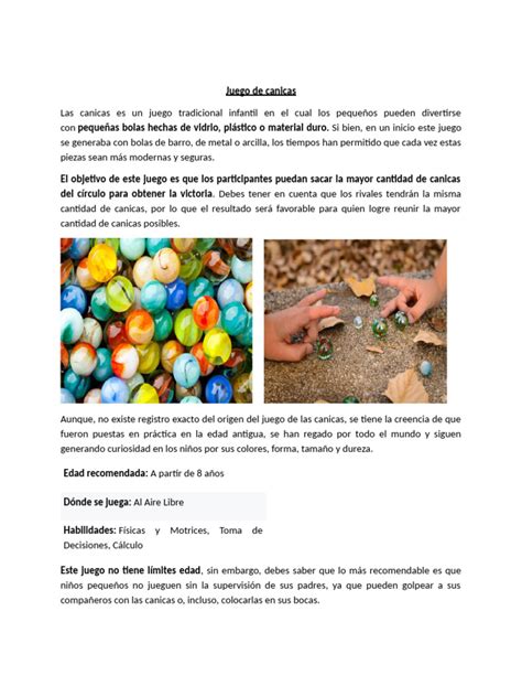 Juego Tradicional De Canicas Guía Completa Pdf