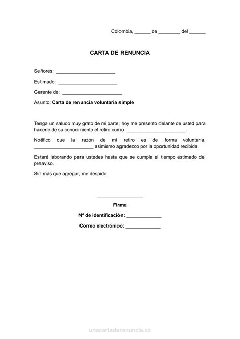 Carta De Renuncia De Trabajo