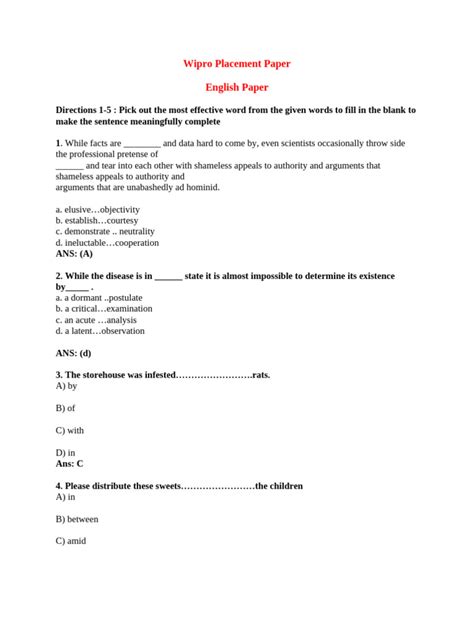 Enggroom Placement Wipro Placement Paper 2008 1 Pdf