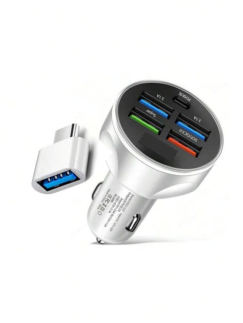 2 Packs 5 Poorten Usb C Digitale Autolader Adapter [mini And Metaal