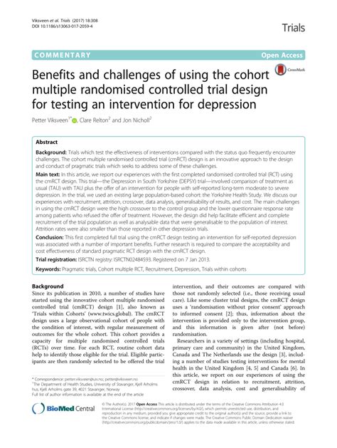 Pdf Benefits And Challenges Of Using The Cohort Multiple Randomised Controlled Trial Design