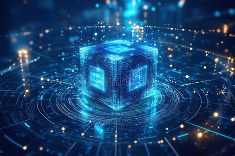 Digital Cube Technology Glowing Blue Futuristic Data Visualization Abstract Design Stock