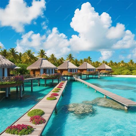 Tropical Paradise Overwater Bungalows In Crystal Clear Waters Premium Ai Generated Image