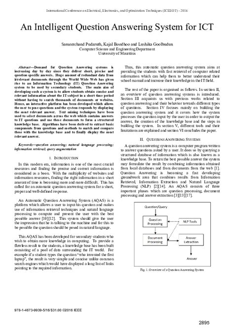 Pdf An Intelligent Question Answering System For Ict