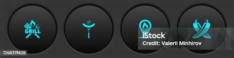 교차 포크와 주걱 소시지 화재 불꽃과 뜨거운 칠리 페퍼 포드 아이콘위치 설정 벡터 검은색에 대한 스톡 벡터 아트 및 기타 이미지 검은색 고기 굽기 Istock