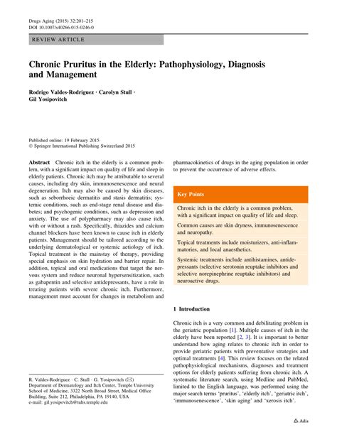 Pdf Chronic Pruritus In The Elderly Pathophysiology Diagnosis And