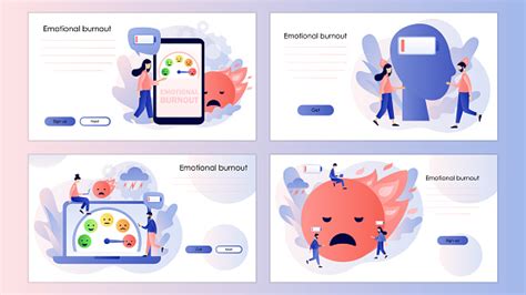 감정적 인 소진 낮은 에너지 피로 우울증 스트레스 수준 기분 척도 배터리 부족 과로 방문 페이지 템플릿 Ui 웹 모바일 앱 포스터 배너 전단지에 대한 화면 템플릿입니다 벡터