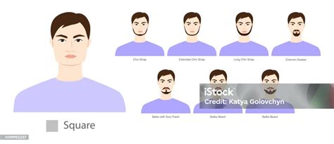 정사각형 얼굴 모양과 콧수염 남자 그림에 대한 수염 스타일 세트 수염 벡터 초상화 남성 패션 템플릿 그루터기 얼굴부위 털에 대한