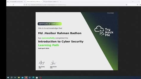 🔑 Certificate Claiming Introduction To Cyber Security Tryhackme 🔑
