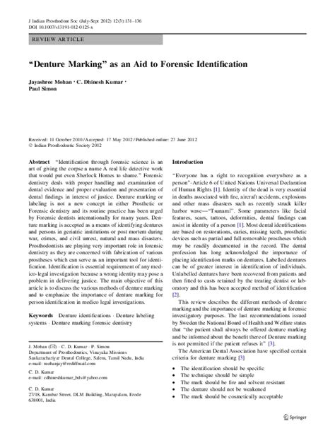 Pdf “denture Marking” As An Aid To Forensic Identification