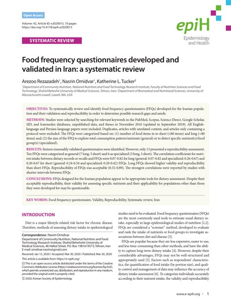 Pdf Food Frequency Questionnaires Developed And Validated In Iran A Systematic Review