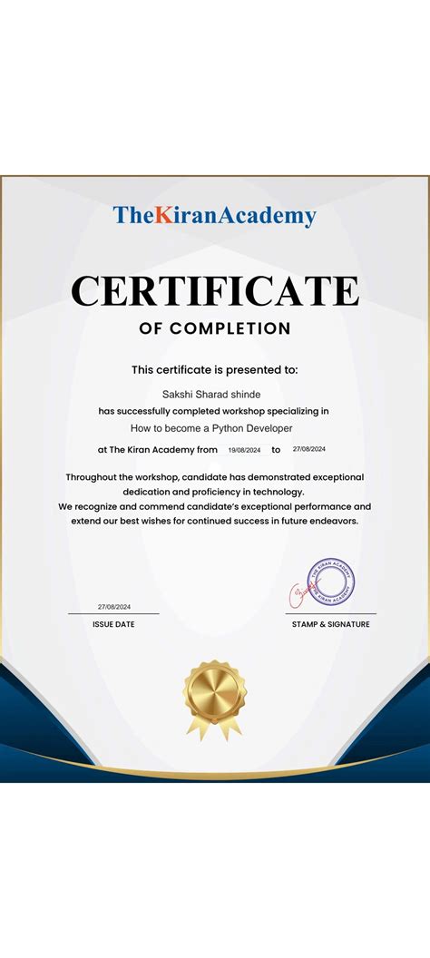Sakshi Sharad Shinde On Linkedin Successfully Completed Python Course The Kiran Academy Java