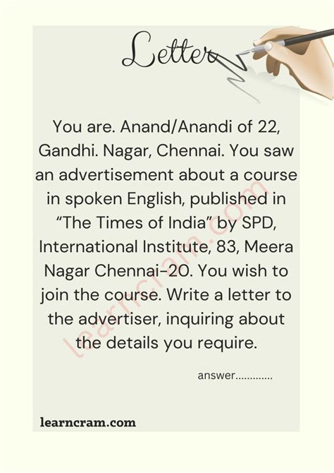 Letter Of Enquiry Format Topics Samples Lettering Senior Secondary School Tuition Classes