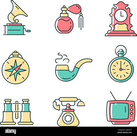 Retro Items Rgb Color Icons Set Stock Vector Image And Art Alamy