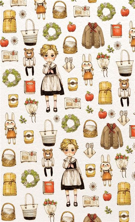 영국소녀의 피크닉 타임 Illustration Pattern Design Wallpaper