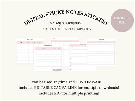 Daily Sticky Notes Templates Digital And Printable Editable On Canva Use On Goodnotes