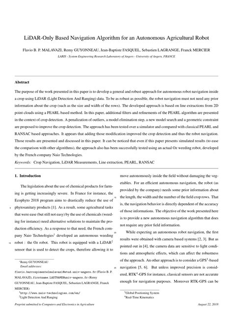 Pdf Lidar Only Based Navigation Algorithm For An Autonomous