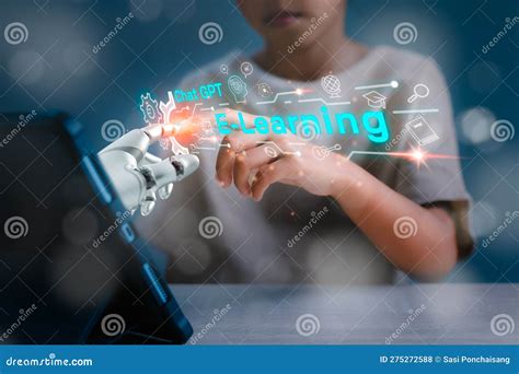 Robot Finger And Human Finger Touching On Virtual Artificial