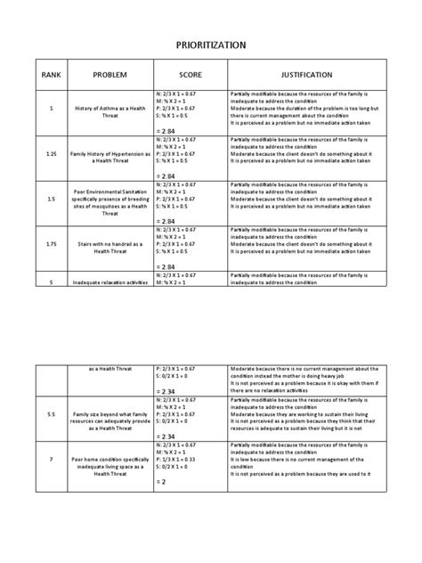 Prioritization Rank Problem Score Justif Pdf Hypertension