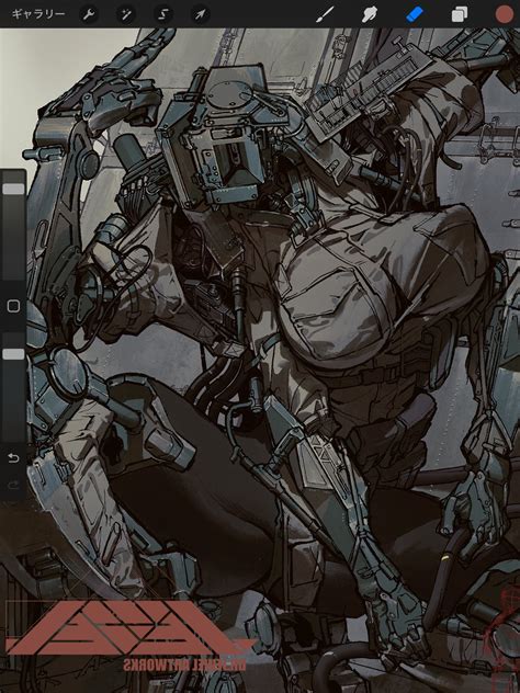 Juerucj Original Highres Unfinished 1girl Art Program In Frame Artist Logo Breasts