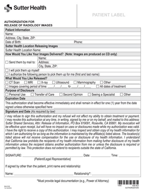 2019 2026 Sutter Health Form Sh 0122 Blank Fillable Template Fill