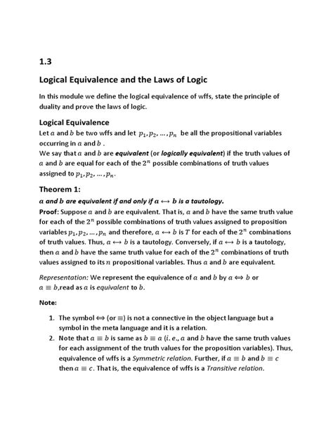13 Logical Equivalence And The Laws Of Logic Pdf Theorem