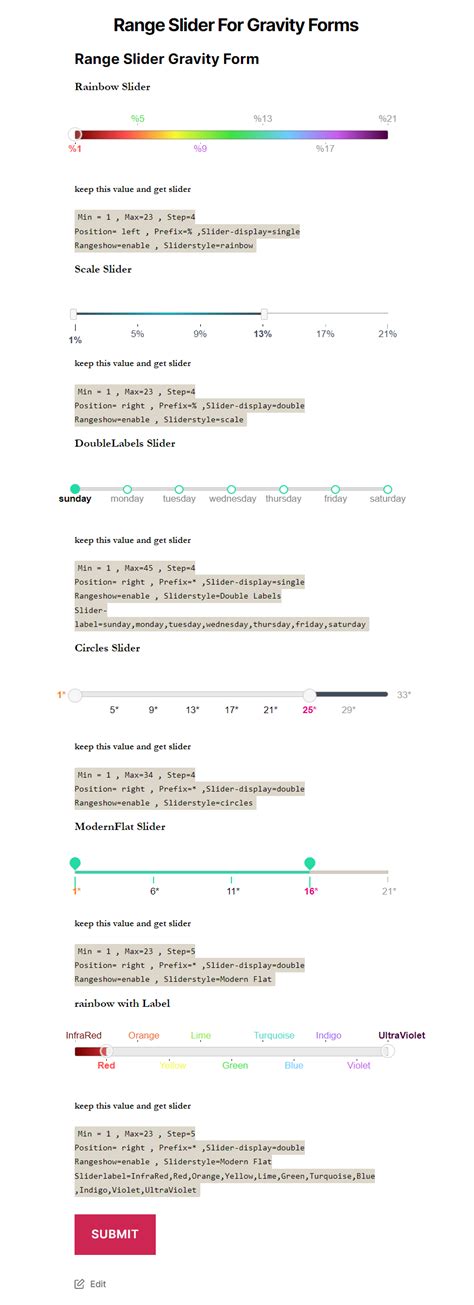 multiple range slider for gravity form wordpress plugin