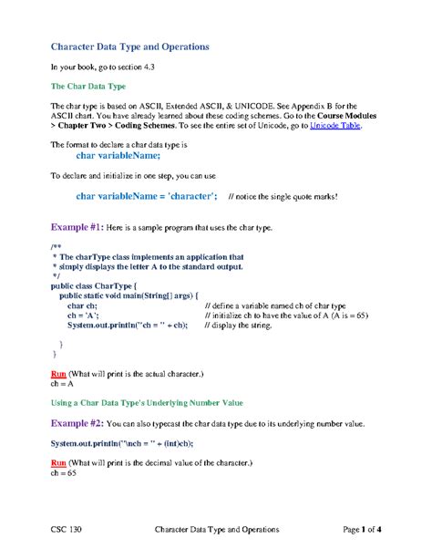 Character Data Type And Operations 1 The Char Data Type The Char Type Is Based On Ascii