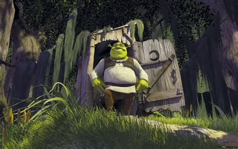 Shrek In Front Of The Door In The Old Swamp House In The Forest 2k