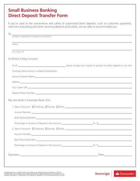 Small Business Banking Direct Deposit Transfer Form