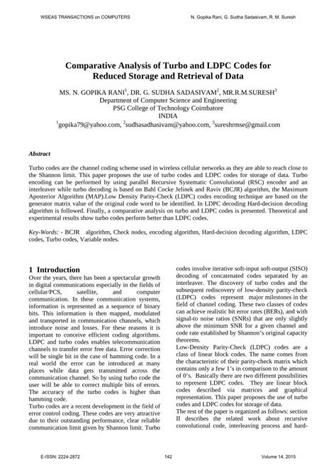 Pdf Comparative Analysis Of Turbo And Ldpc Codes For · Comparative
