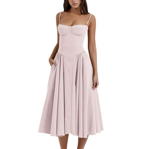 Difdany Womens Corset Dress Elegant Spaghetti Strap Bustier Midi Dress