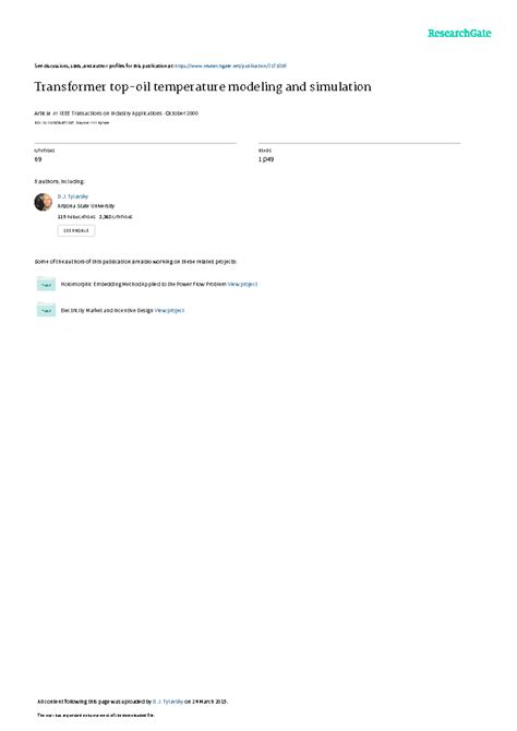 Transformer Top Oil Temperature Modeling And Simul See Discussions Stats And Author Profiles