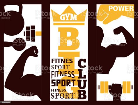 피트 니스 Flayer 소책자 레이아웃 카드 디자인 체육관 스포츠 클럽 강한 장비 실루엣 벡터 일러스트 레이 션 건강한 생활방식에 대한 스톡 벡터 아트 및 기타 이미지