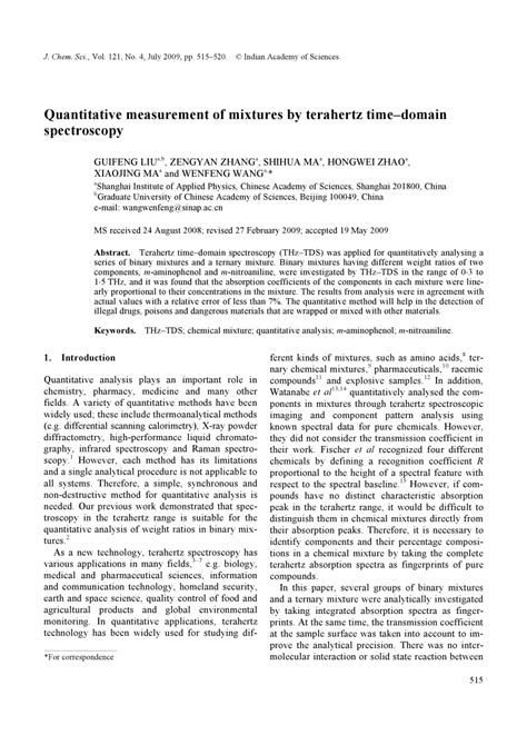 Pdf Quantitative Measurement Of Mixtures By Terahertz Time Domain Spectroscopy