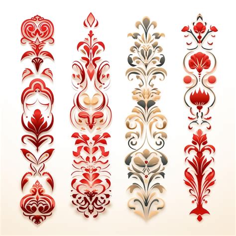 Premium Ai Image Decorated Border Pattern Set For Frame And Border In Red And Gold Tone