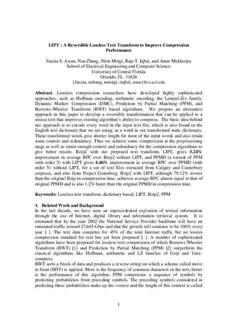 Pdf Lipt A Reversible Lossless Text Transform To Improve Compression