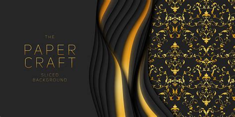 벡터 종이와 골든 다 마스크 패턴 3d 추상 어두운 배경 고급 조각 예술입니다 그라데이션 색상으로 종이 공예 영양 캐년 프레 젠 테이 션 전단지에 대 한 최소한의