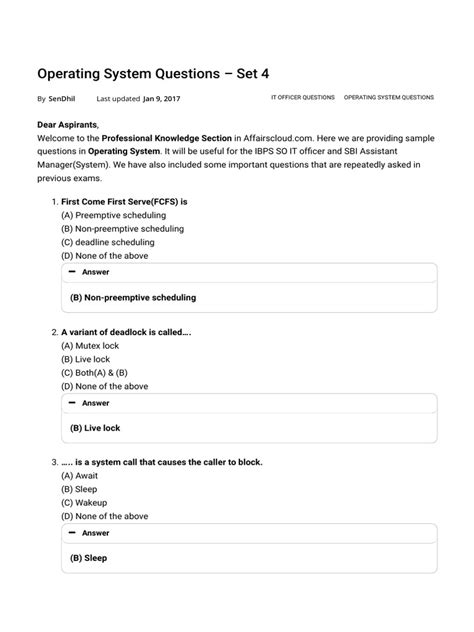 Operating System Questions Set 4 Pdf Scheduling Computing Operating System