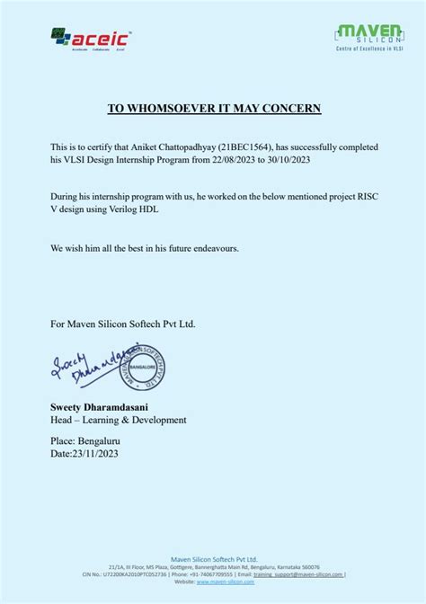 Aniket Chattopadhyay On Linkedin Vlsi Mavensilicon Internship2023