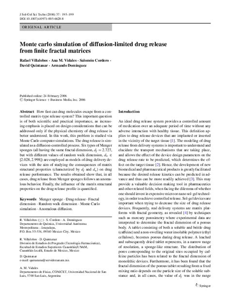 Pdf Monte Carlo Simulation Of Diffusion Limited Drug Release From Finite Fractal Matrices