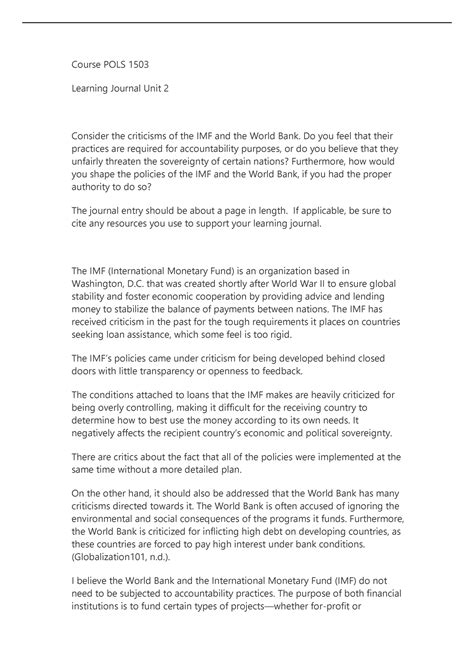 Learning Journal Unit 2 Course Pols 1503 Learning Journal Unit 2