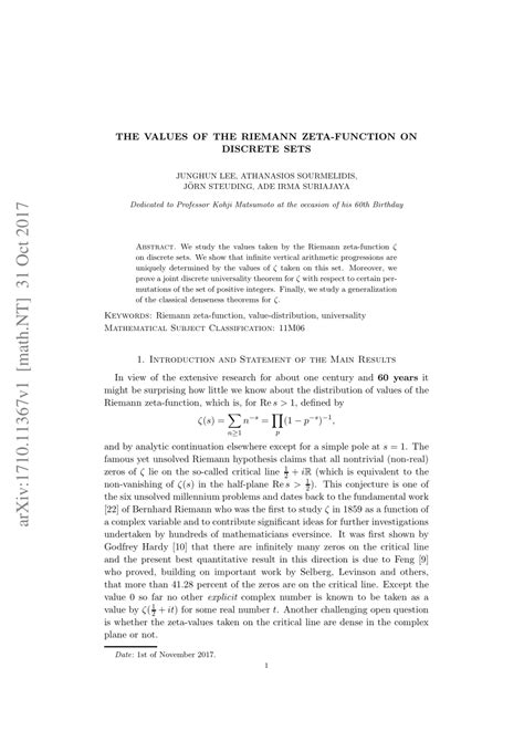 Pdf The Values Of The Riemann Zeta Function On Discrete Sets