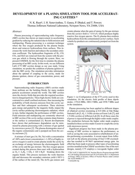 Pdf Development Of A Plasma Simulation Tool For Accelerating Cavities