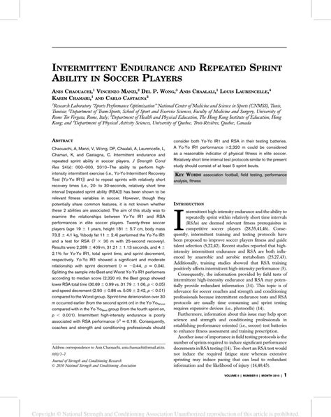 Pdf Intermittent Endurance And Repeated Sprint Ability In Soccer Players