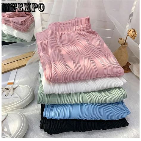 Купити Літні широкі штани Жіночі шовкові штани з тонкою складкою і великою талією Joom