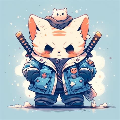 Premium AI Image Cute Cat With Sword