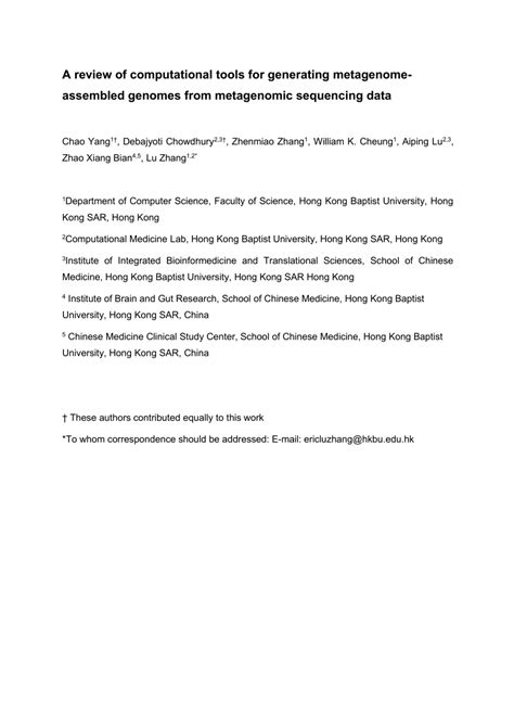 Pdf A Review Of Computational Tools For Generating Metagenome