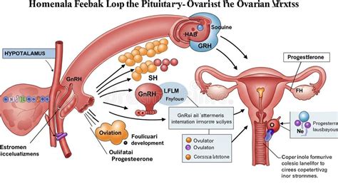 Illustration Of The Hormonal Feedback Loop Between The Hypothalamus Pituitary Gland Stock