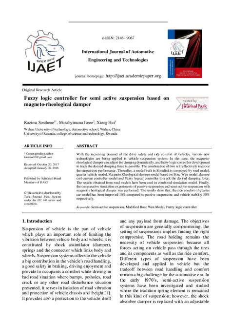 Pdf International Jou Fuzzy Logic Controller For Semi Active
